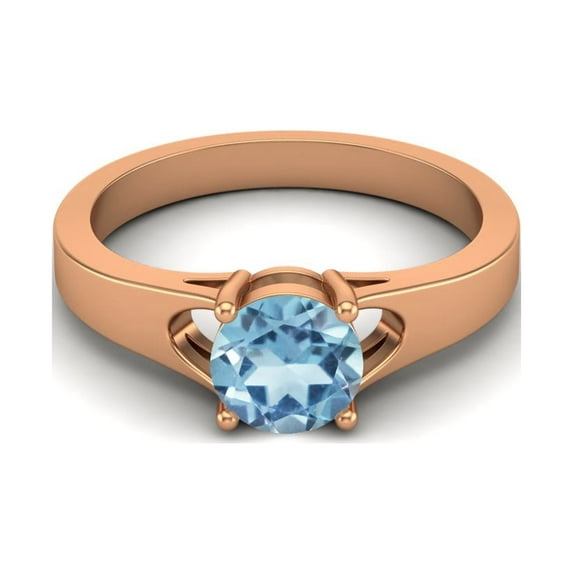 925 Sterling Silver Rose Vermeil 6mm Round Blue Topaz Solitaire Women ...