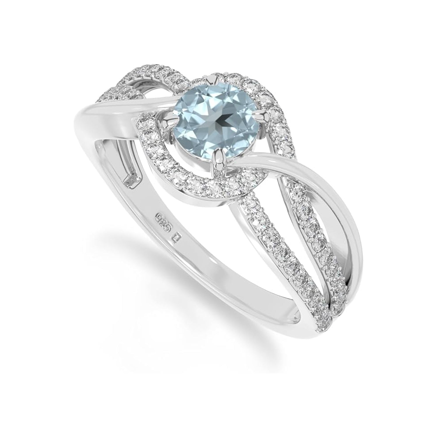 925 Sterling Silver Round 0.8 Ctw Aquamarine Cluster Women Wedding Ring ...