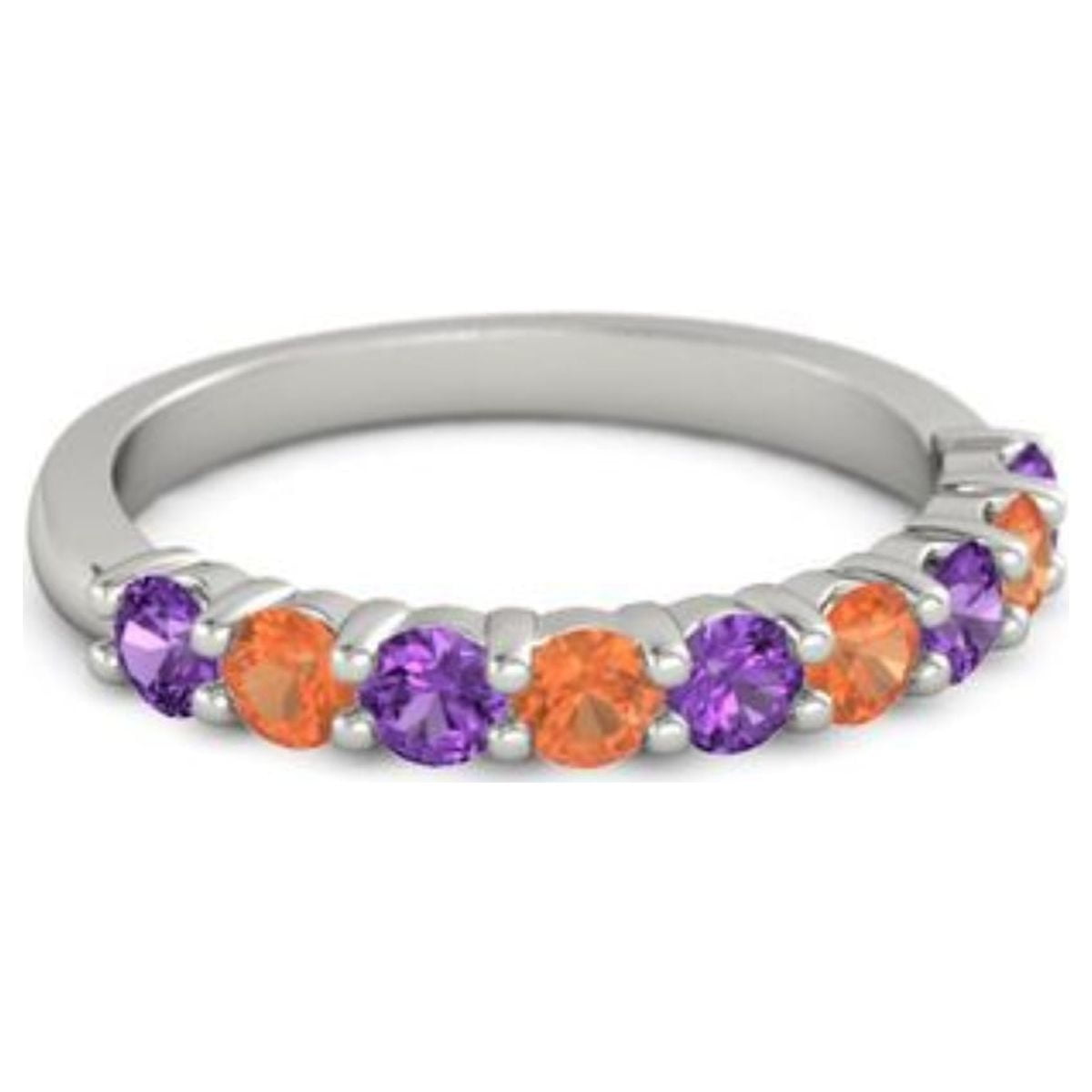 925 Sterling Silver Round 2.50 MM Amethyst Fire Opal Half Eternity Women Stackable Ring Size US ...