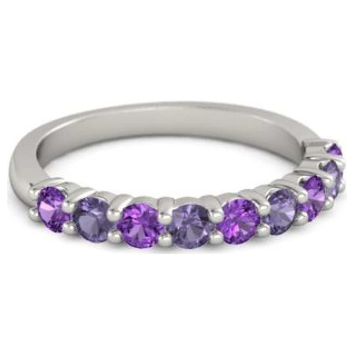 925 Sterling Silver Round 2.50 MM Amethyst Iolite Half Eternity Women Stackable Ring Size US- 8 ...