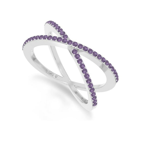 925 Sterling Silver Round 2mm Amethyst Gemstone Crossover Women ...