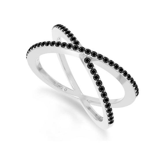 925 Sterling Silver Round 2mm Black Spinel Gemstone Crossover Women ...