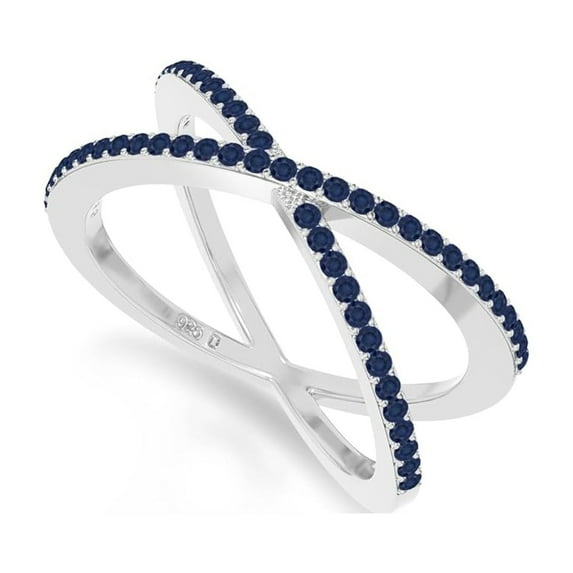 925 Sterling Silver Round 2mm Blue Sapphire Crossover Women Stacking ...