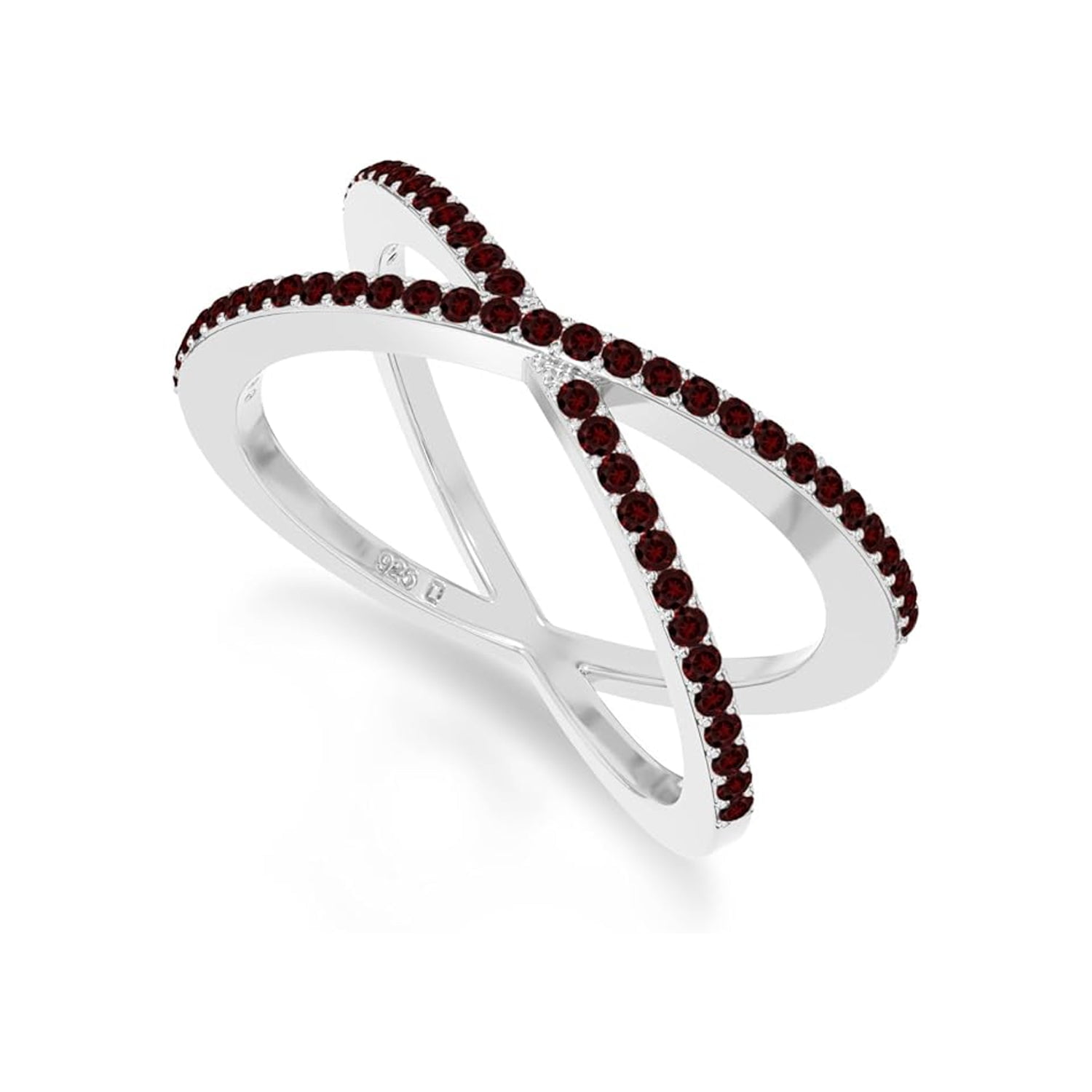 925 Sterling Silver Round 2mm Garnet Gemstone Crossover Women Wedding Stacking Christmas Gift ...