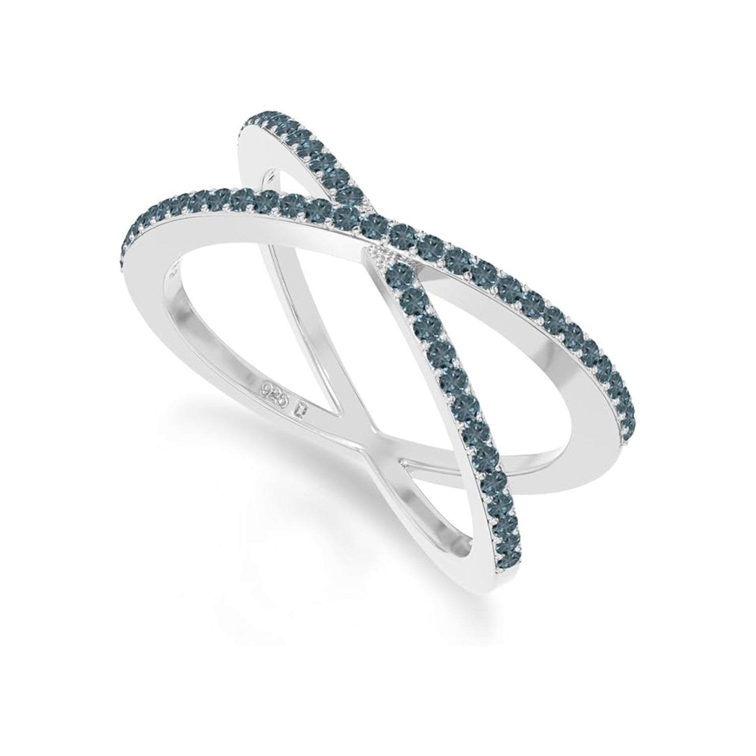 925 Sterling Silver Round 2mm London Blue Topaz Crossover Women Wedding ...