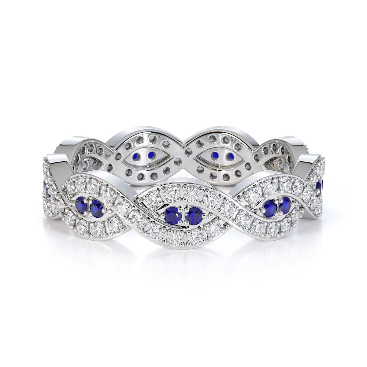 925 Sterling Silver Round 2mm Natural Tanzanite Gemstone Infinity Eternity Band Women Engagement ...