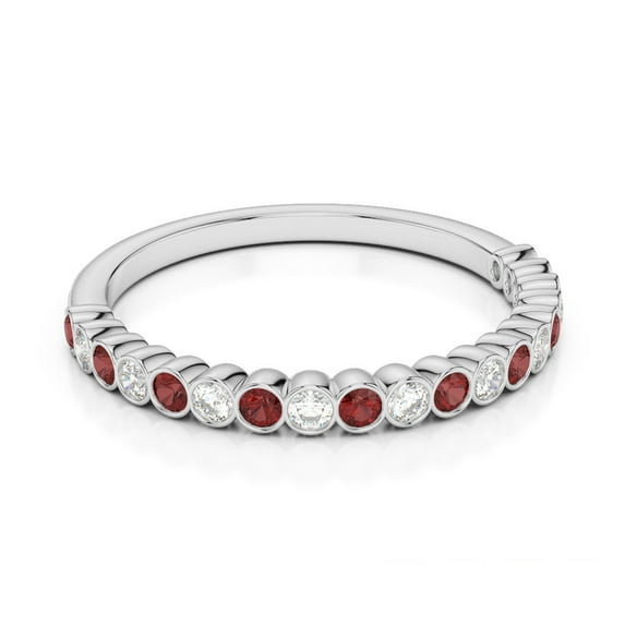 925 Sterling Silver Round 2mm Red Garnet Bezel Set Gemstone Half ...