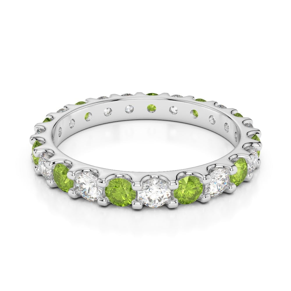 925 Sterling Silver Round 3mm Natural Peridot Gemstone Full Eternity Women Wedding Ring ...