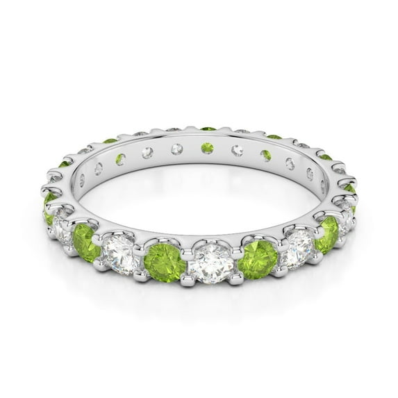 925 Sterling Silver Round 3mm Natural Peridot Gemstone Full Eternity Women Wedding Ring ...