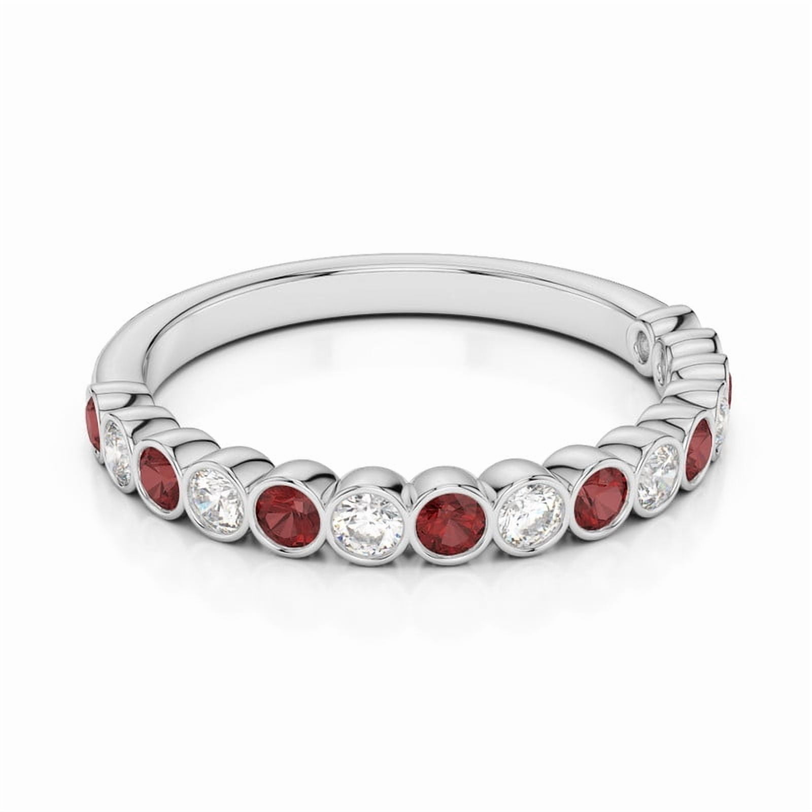 925 Sterling Silver Round 3mm Red Garnet Bezel Set Gemstone Half ...