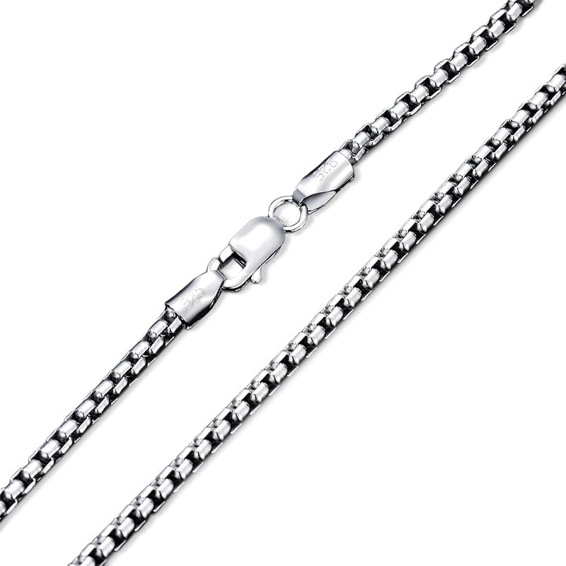 925 Sterling Silver Round Box Chain 1MM, 1.5MM, 2MM, 2.5MM, 3MM Square ...