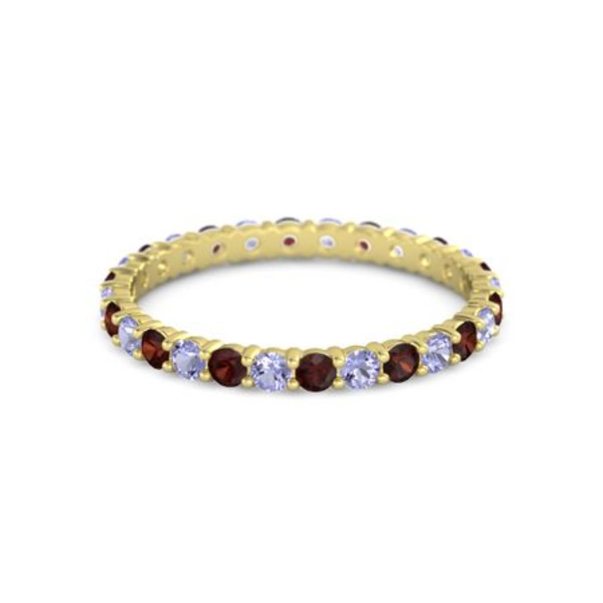 925 Sterling Silver Round Garnet Tanzanite Yellow Plated Eternity Band ...