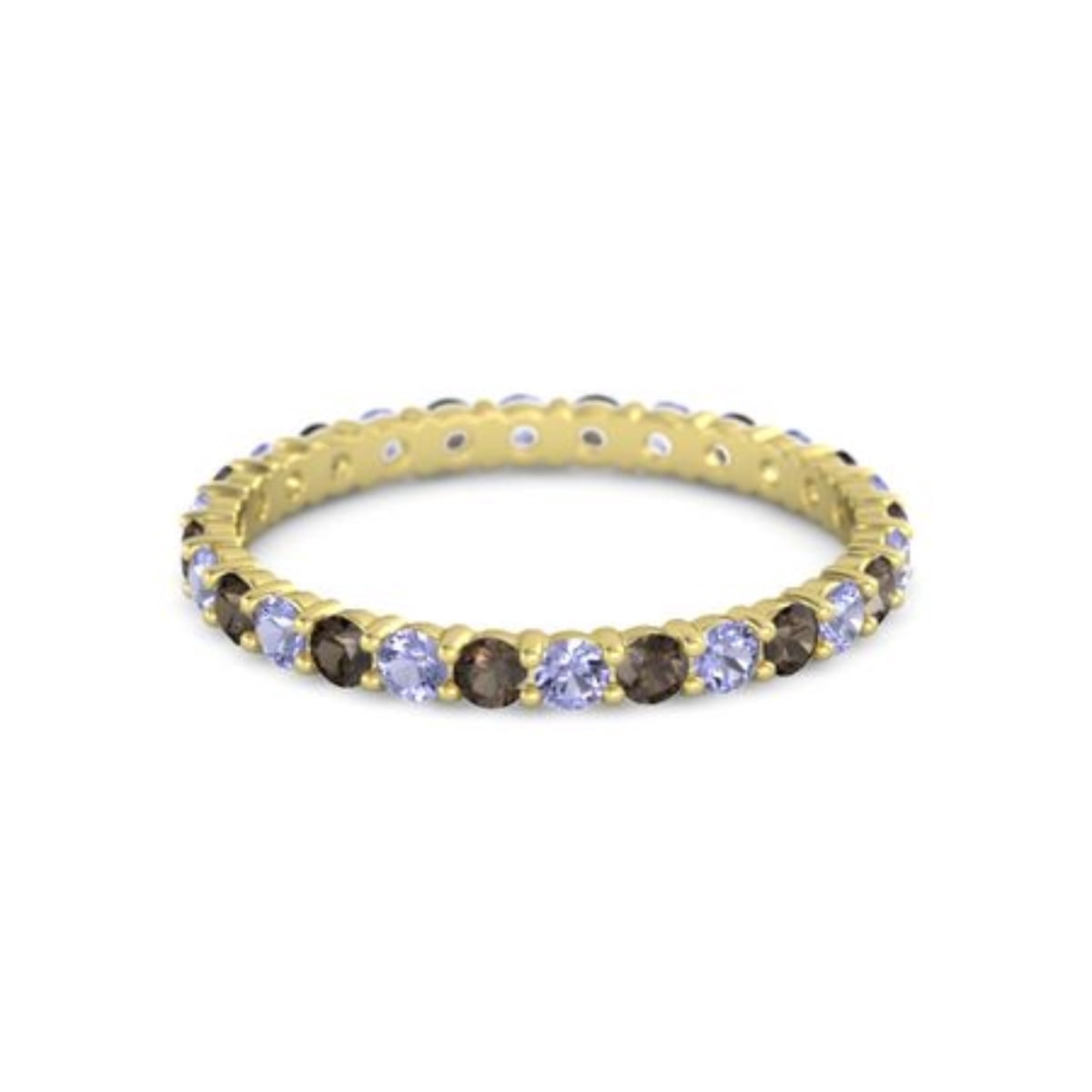 925 Sterling Silver Round Iolite Smoky Quartz Yellow Plated Eternity ...