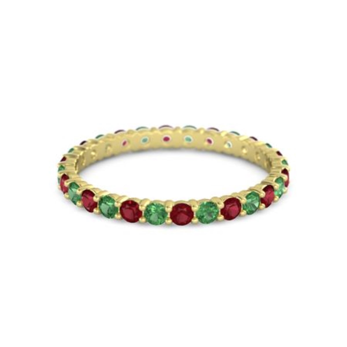 925 Sterling Silver Round Ruby Emerald Yellow Plated Eternity Band Ring ...
