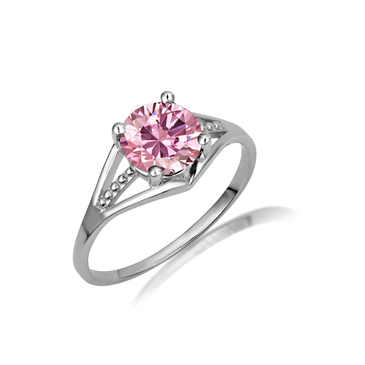 925 Sterling Silver Round Stone Beaded Cubic Zirconia Birthstone Love ...
