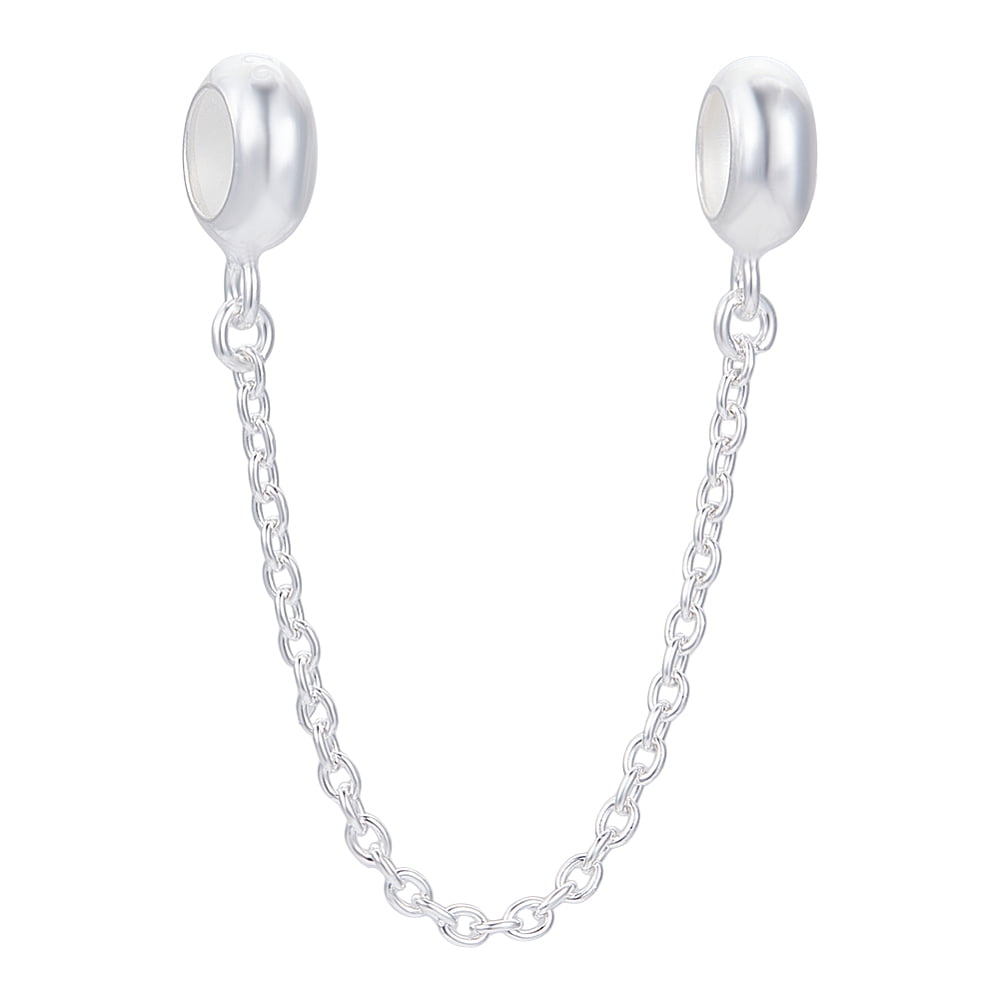 925 Sterling Silver Safety Chain Bracelets Dangle Pendant Bead Charm 2 ...