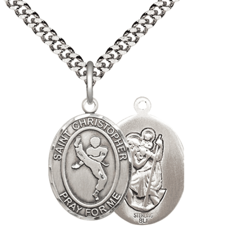 .925 Sterling Silver Saint Christopher Martial Arts Medal Pendant on 24 ...