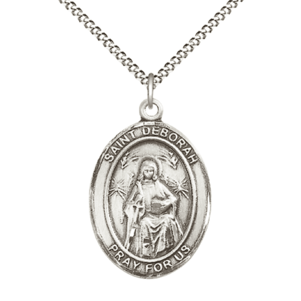 .925 Sterling Silver Saint Deborah Medal Pendant on 18 Inch Rhodium ...