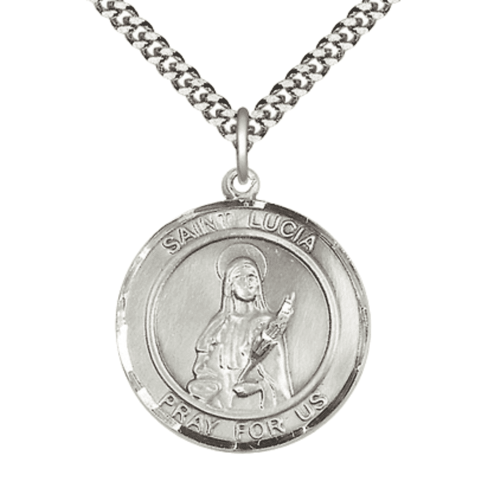 .925 Sterling Silver Saint Lucia of Syracuse Medal Pendant on 24 Inch ...