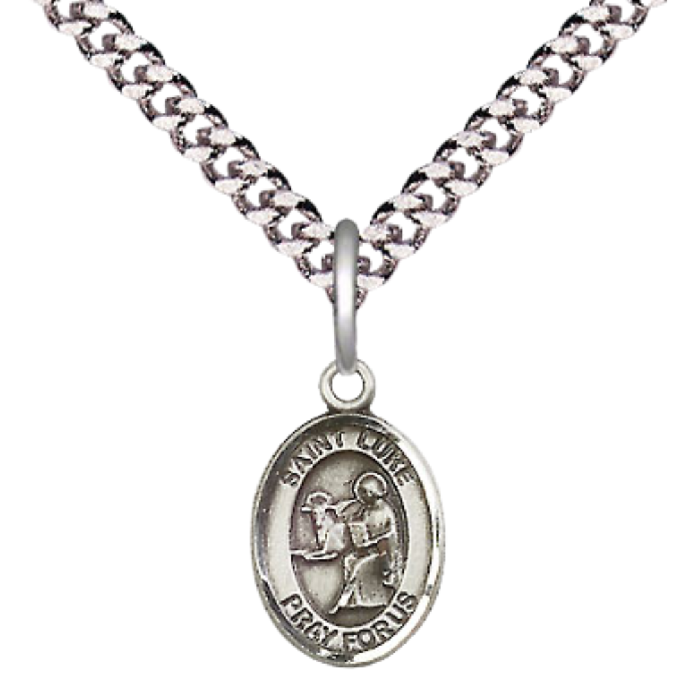 .925 Sterling Silver Saint Luke the Apostle Medal Pendant on 24 Inch ...