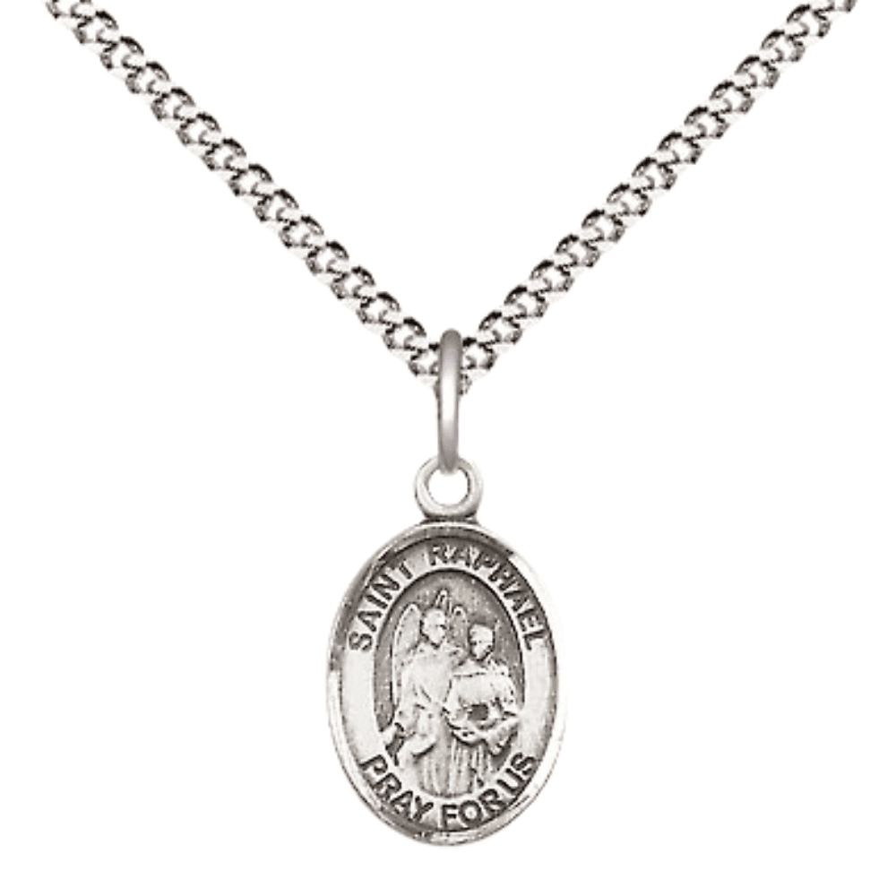 .925 Sterling Silver Saint Raphael the Archangel Medal Pendant on 18 ...