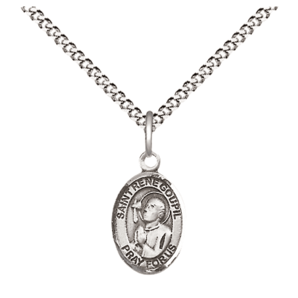 .925 Sterling Silver Saint Rene Goupil Medal Pendant on 18 Inch Rhodium ...