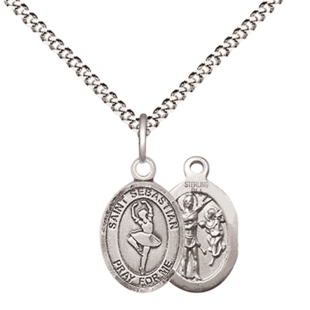 .925 Sterling Silver Saint Sebastian Dance Medal Pendant on 18 Inch ...