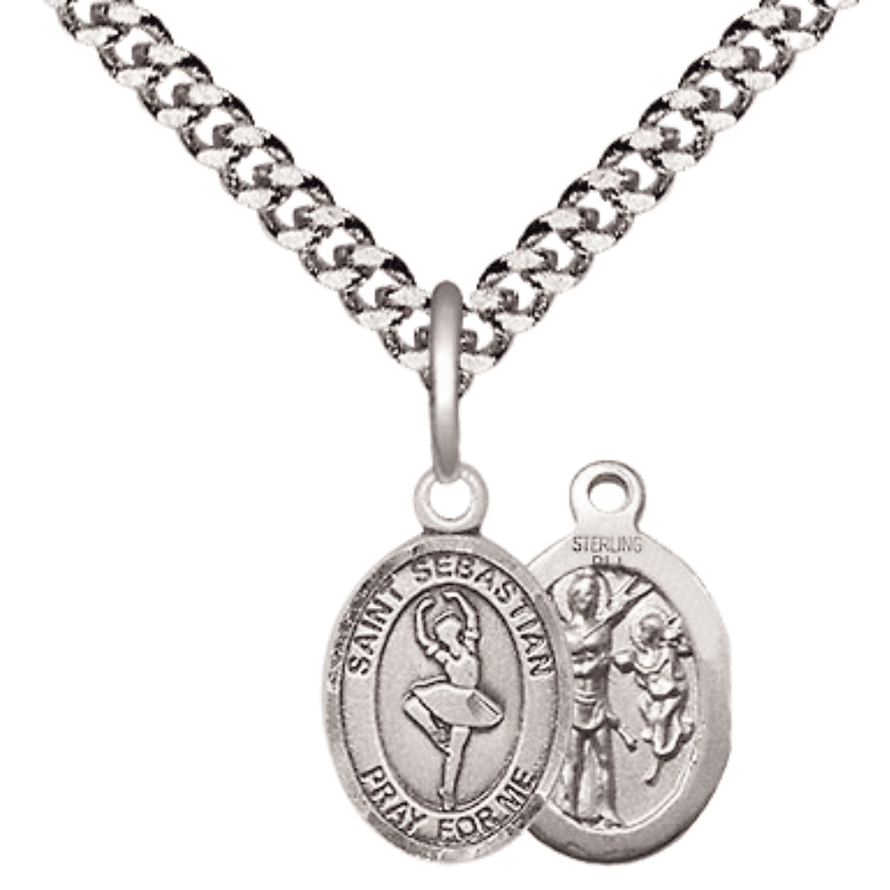 .925 Sterling Silver Saint Sebastian Dance Medal Pendant on 24 Inch ...
