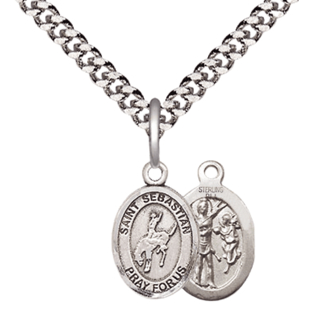 .925 Sterling Silver Saint Sebastian Rodeo Medal Pendant on 24 Inch ...