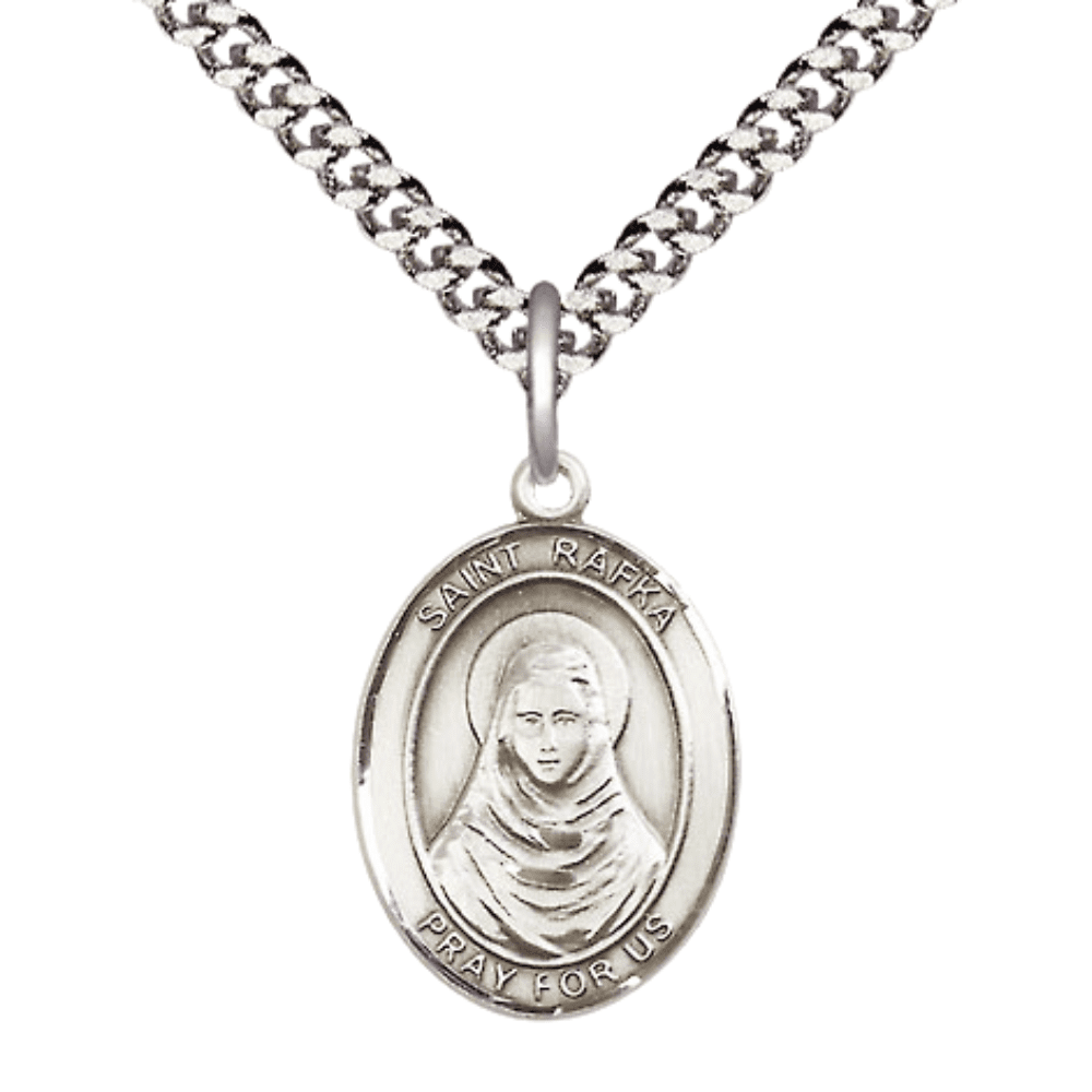 .925 Sterling Silver Saint St. Rafka Medal Pendant on 24 Inch Endless Rhodium Plated Heavy Curb ...