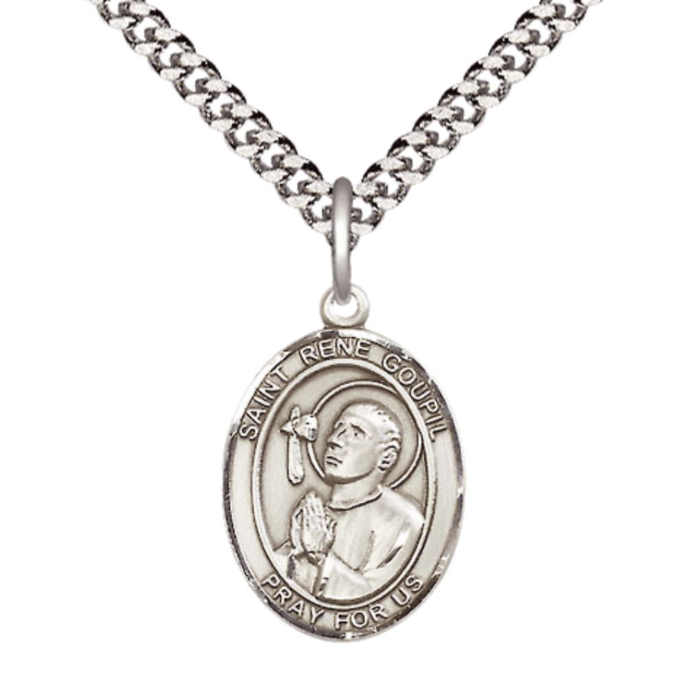 .925 Sterling Silver Saint St. Rene Goupil Medal Pendant on 24 Inch ...