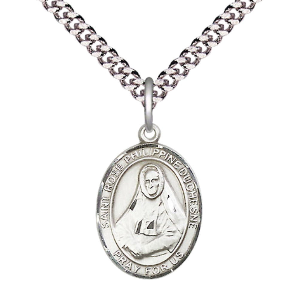 .925 Sterling Silver Saint St. Rose Philippine Medal Pendant on 24 Inch ...