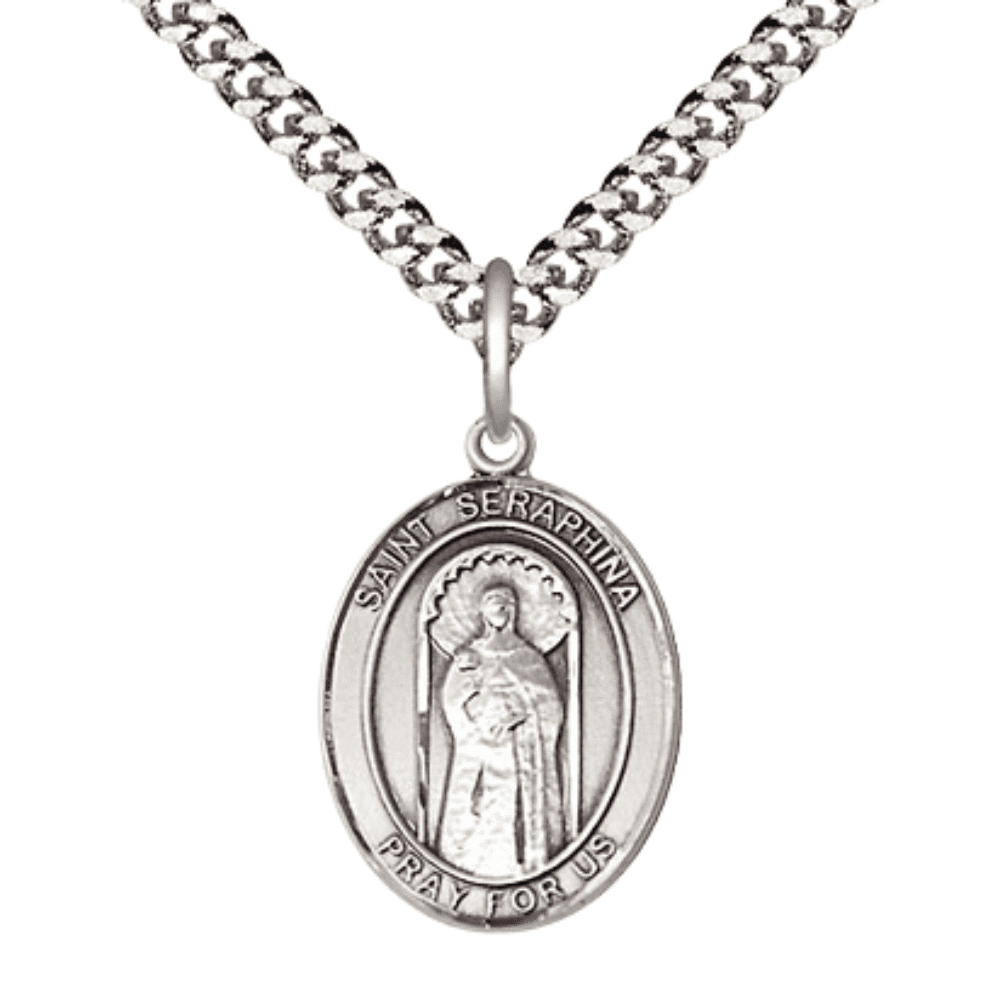 .925 Sterling Silver Saint St. Seraphina Medal Pendant on 24 Inch ...