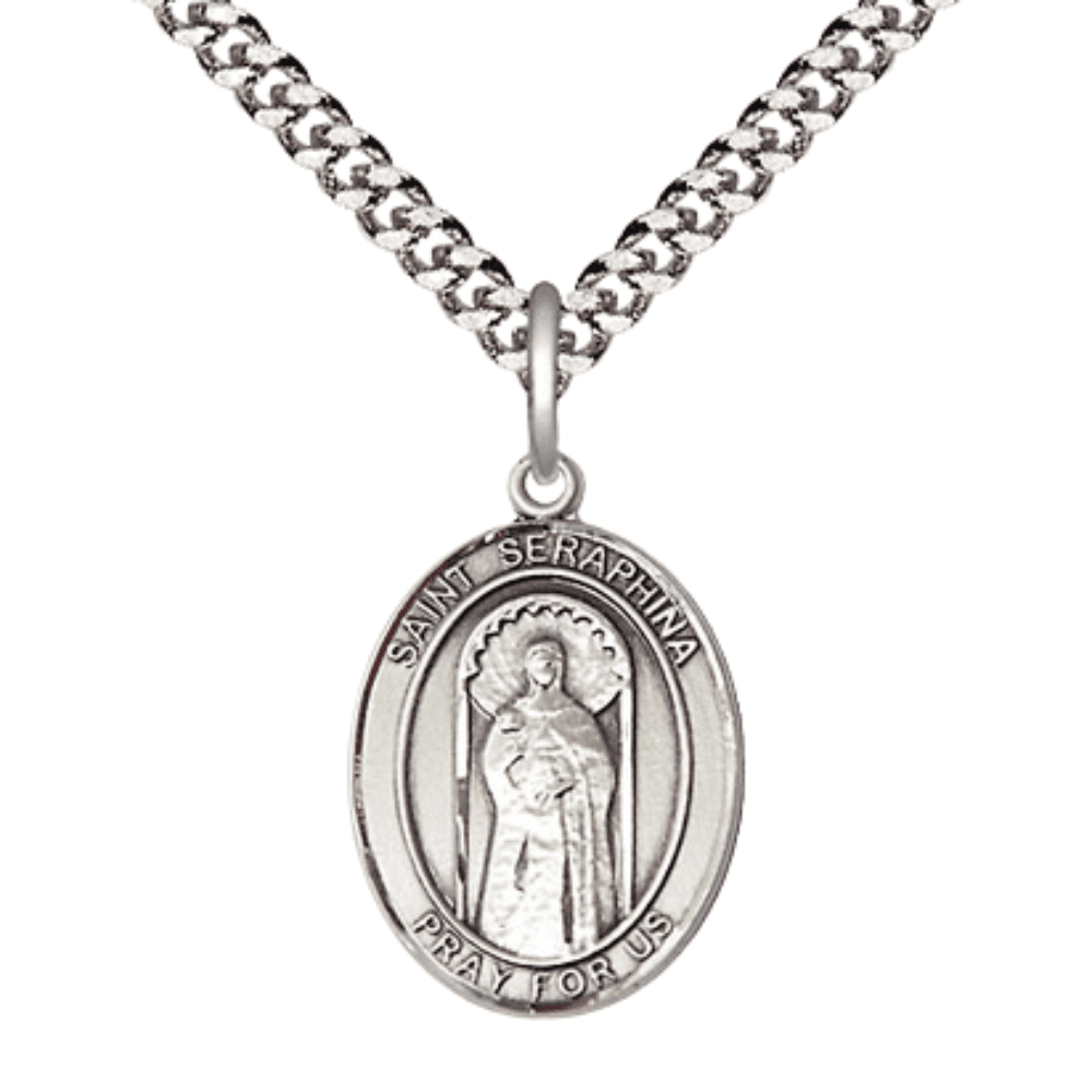 .925 Sterling Silver Saint St. Seraphina Medal Pendant on 24 Inch ...
