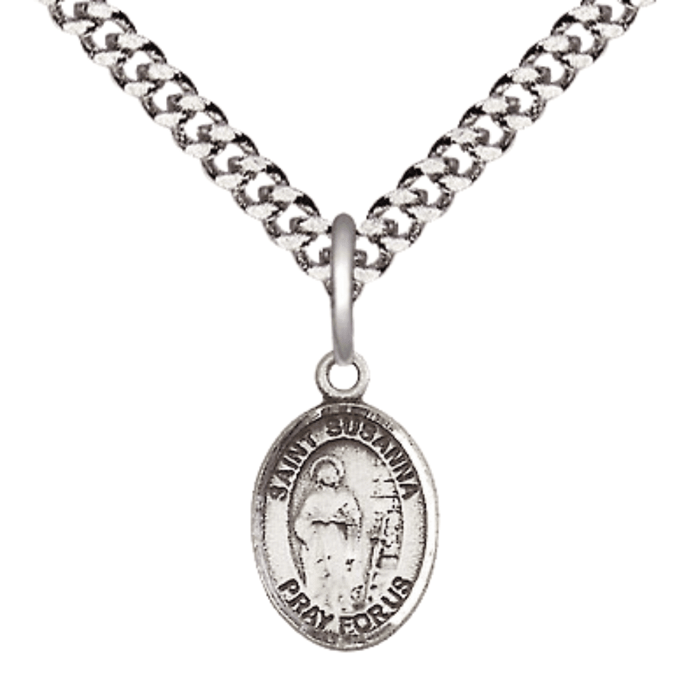 .925 Sterling Silver Saint Susanna Medal Pendant on 24 Inch Endless ...