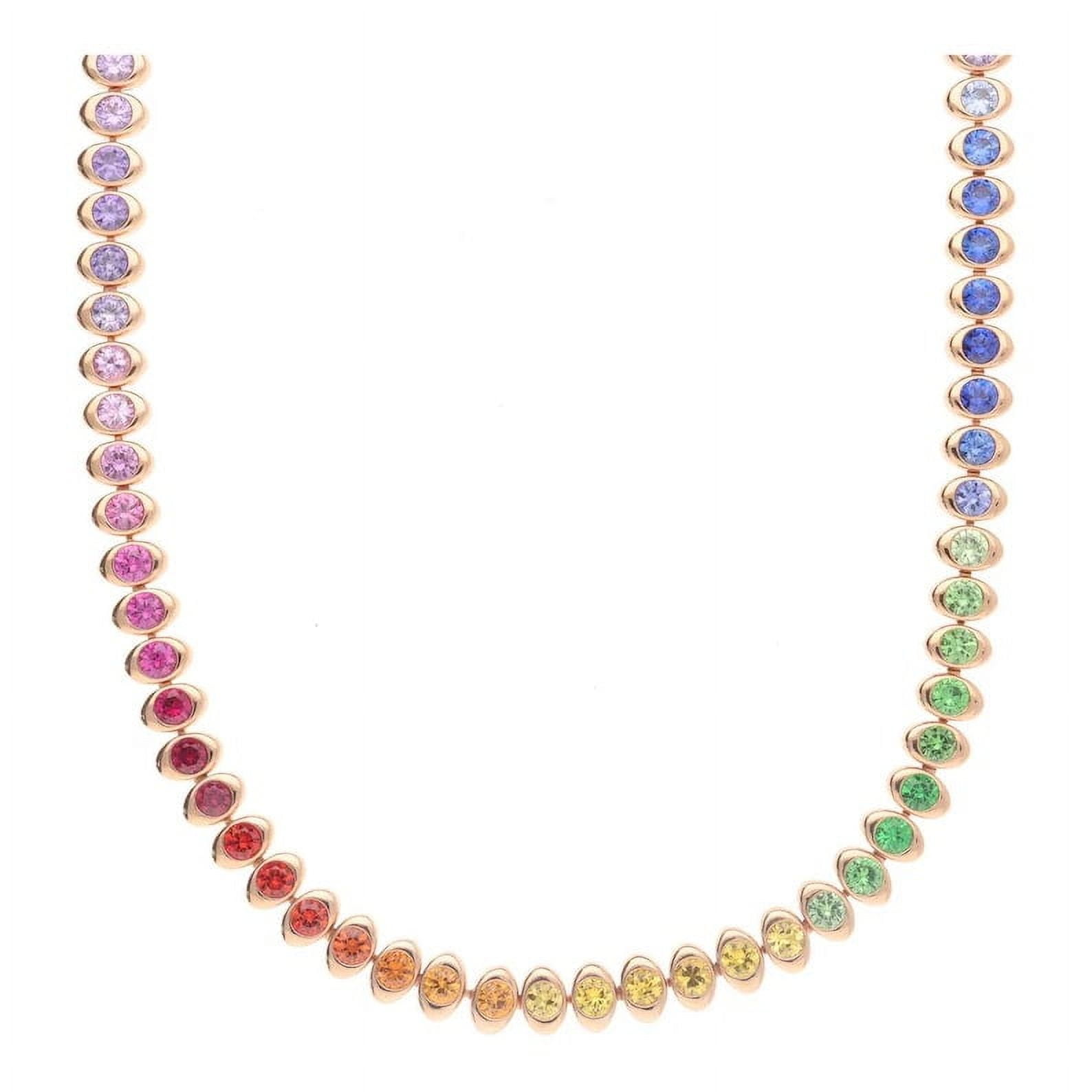 925 Sterling Silver Sapphire Unisex Round Rainbow Necklace In Rainbow ...