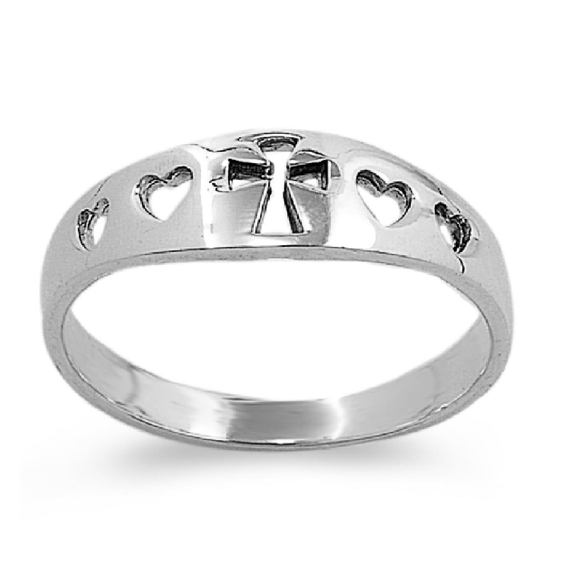 925 Sterling Silver Savior Love Heart Cross Ring Size 5 - Walmart.com