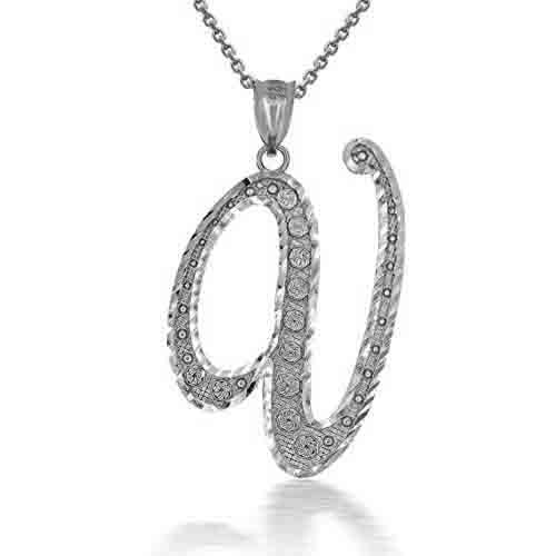 .925 Sterling Silver Script Cursive Initial "A-Z" (Pendant with 18 ...