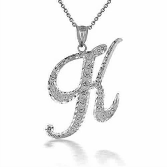 .925 Sterling Silver Script Cursive Initial "A-Z" (Pendant with 18 ...