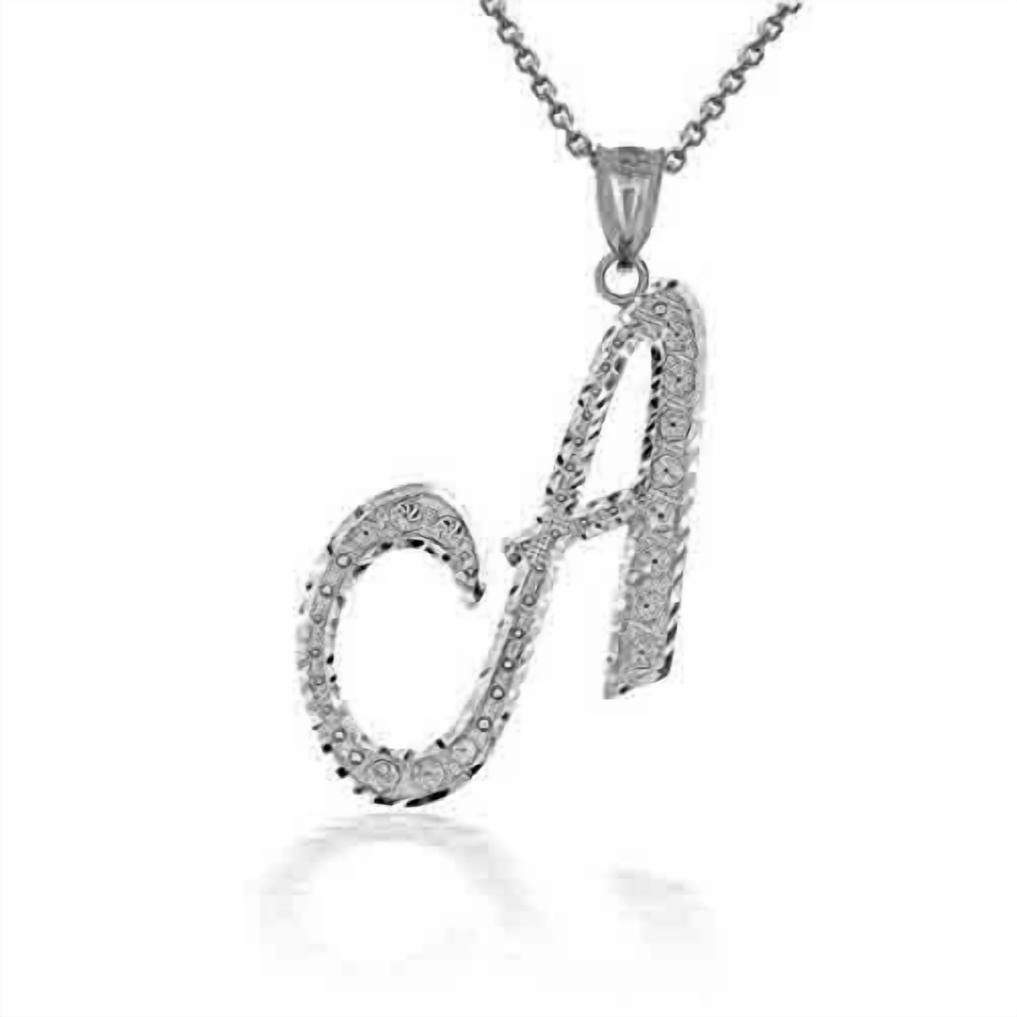 .925 Sterling Silver Script Cursive Initial "A-Z" (Pendant with 18 ...