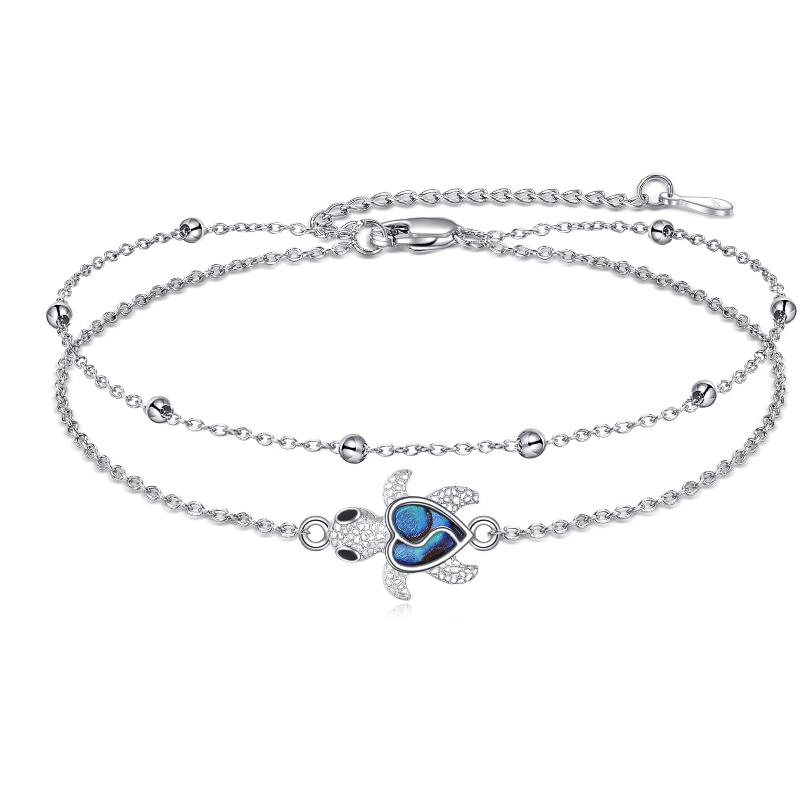 925 Sterling Silver Sea Turtle Anklets Double Layered Chain for Women ...