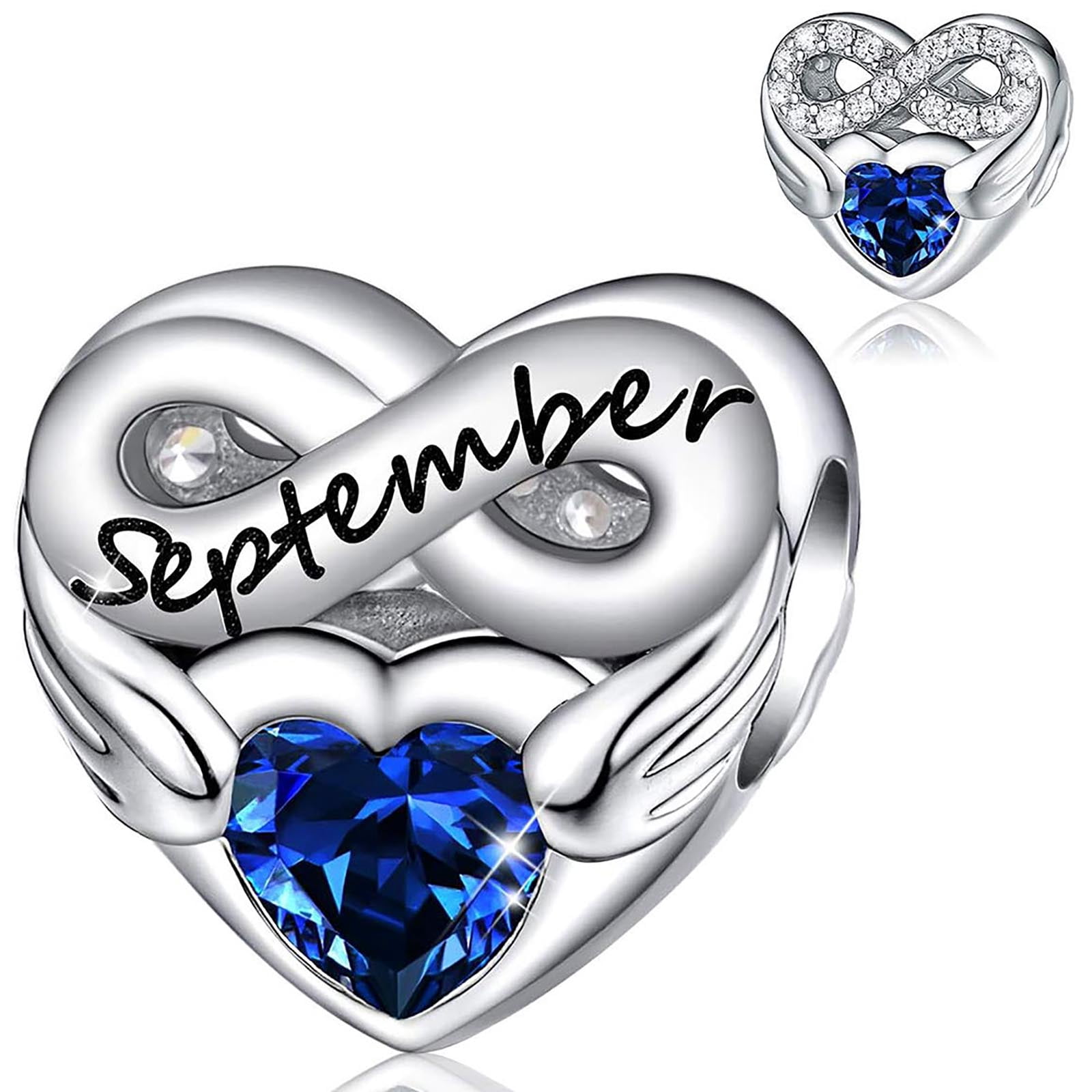 925 Sterling Silver September Angelwing Birthstone Heart Charm for ...
