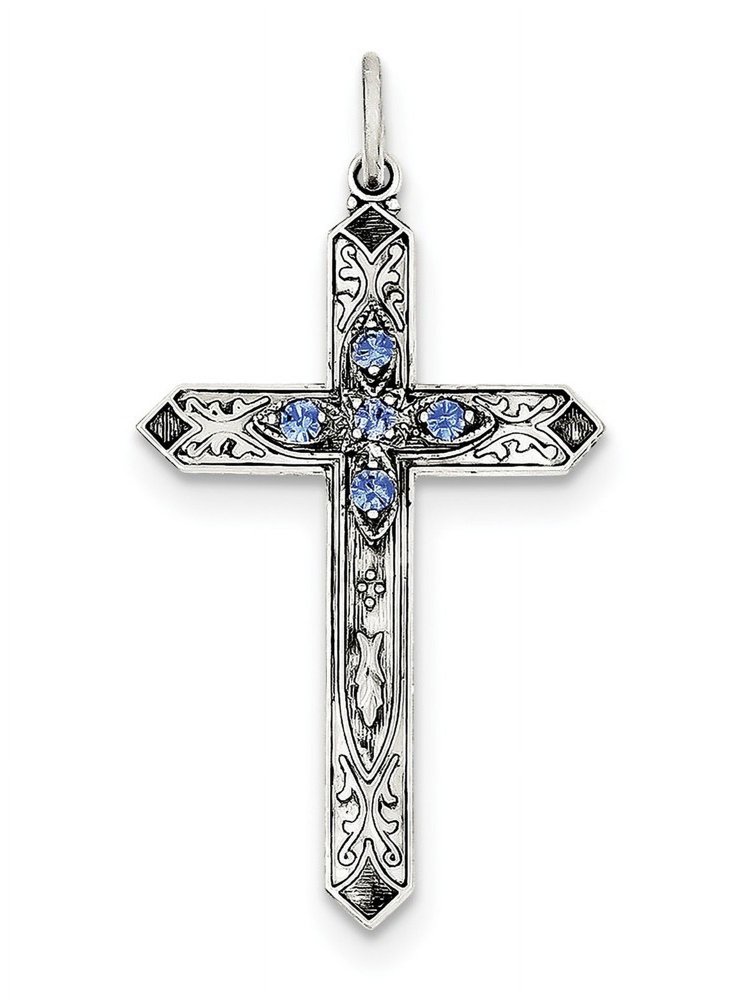 925 Sterling Silver September Birth Month Cross Pendant (37mm x 22mm ...