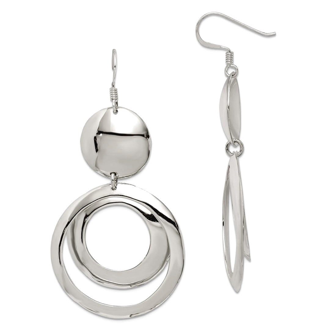 925 Sterling Silver Shepherd hook Polished Fancy Circle Long Drop ...