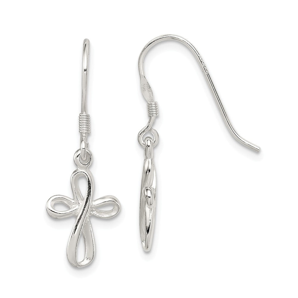 Sterling Silver Polished Cross Dangle Earrings - 1.6 Grams - Measures ...