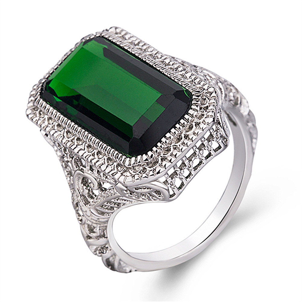 925 Sterling Silver Shiny Emerald Square Cut Green Simulated Emerald ...