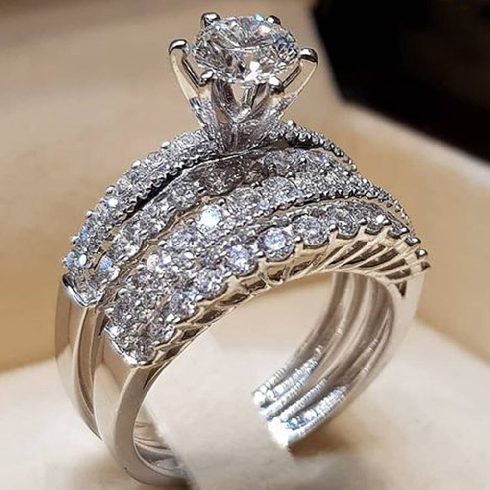 925 Sterling Silver Shiny Full Diamond Ring Cocktail Rings Round Cut ...