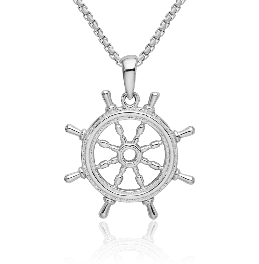 925 Sterling Silver Ships Wheel Necklace Chain Pendant Charm - Walmart.com