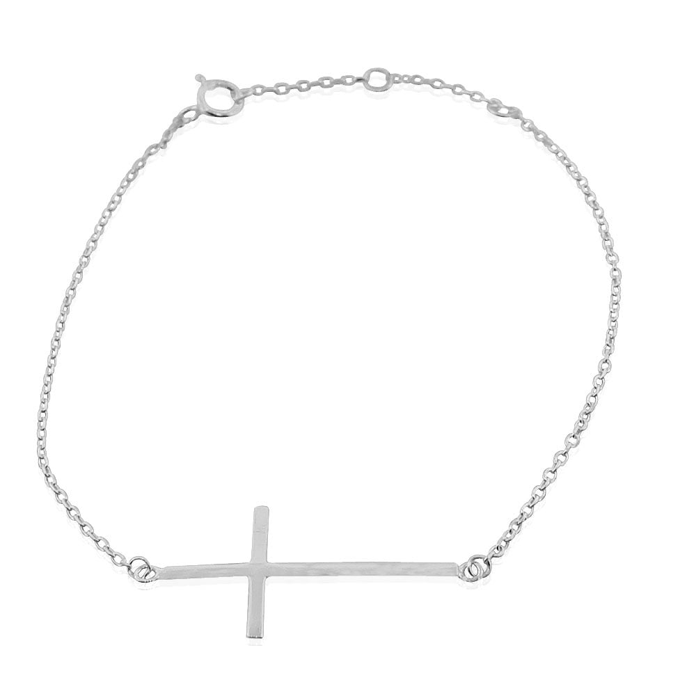 925 Sterling Silver Sideways Religious Cross Link Chain Bracelet ...