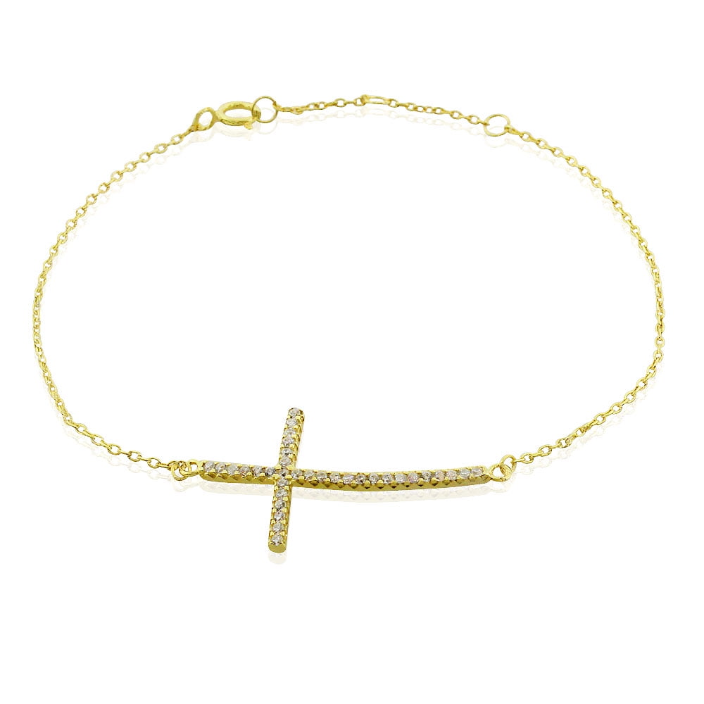 925 Sterling Silver Sideways White CZ Cross Link Chain Bracelet ...